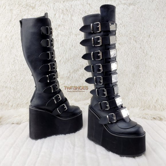 Demonia | Shoes | Wide Calf Trinity Swing Black Goth Platform Wedge ...
